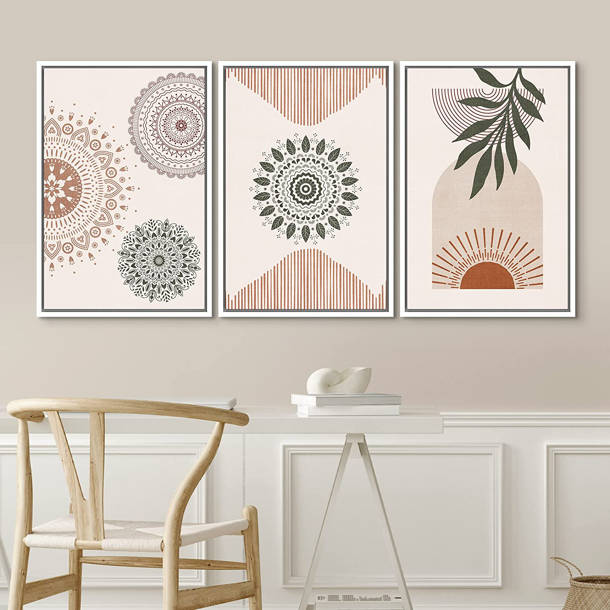 IDEA4WALL Unique Tropical Jungle Leaf Mid Century Modern Boho Framed Pictures Canvas 3 Pieces ...